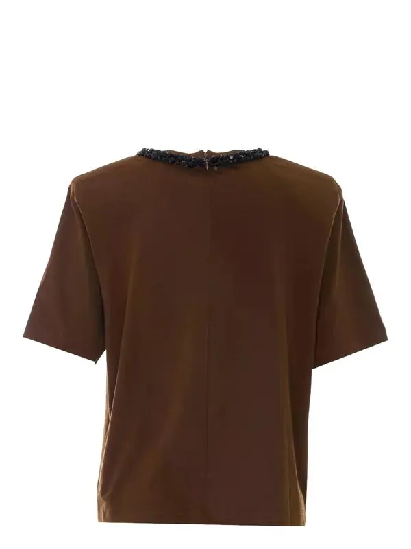 Essentiel Antwerp Crystal Embellished Padded Shoulder T-shirt - Brown
