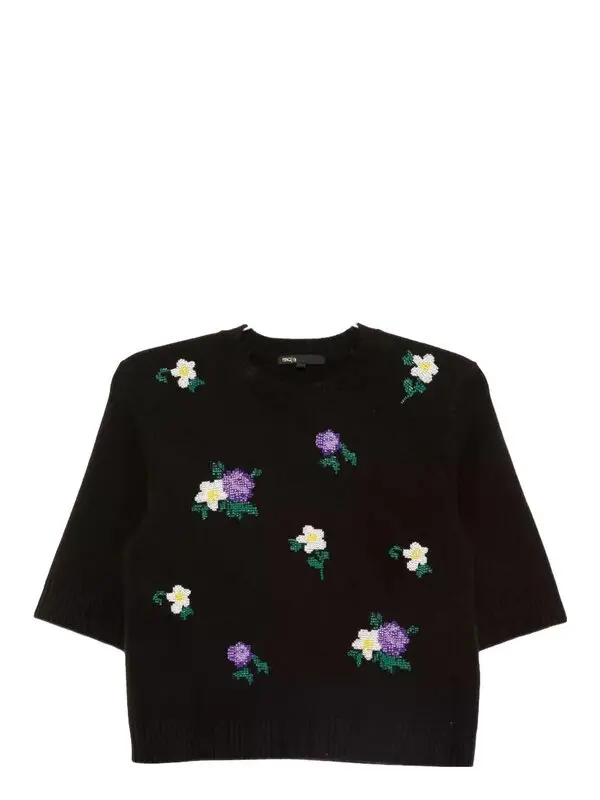 Maje Floral Beaded Short-sleeve T-shirt - Brown