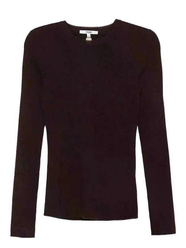 Maje Ribbed Knit Long Sleeve Sweater - Brown
