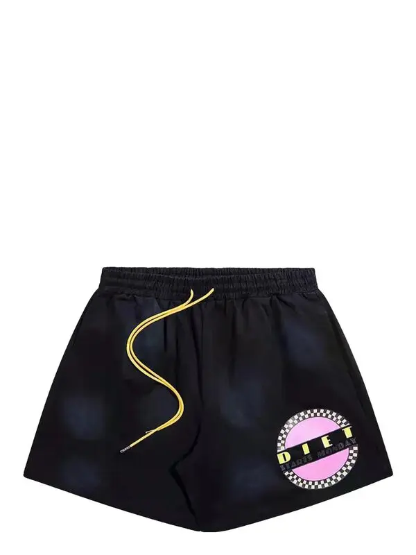 DIET STARTS MONDAY Twill Logo Print Shorts - Black