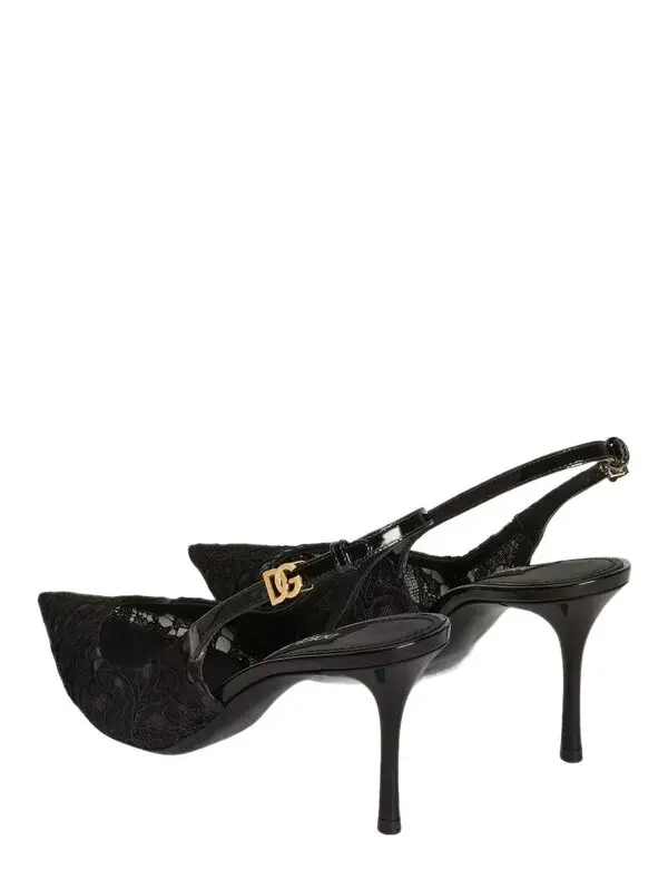 Dolce & Gabbana Lace Slingback Pumps With Patent Leather Accents - Black