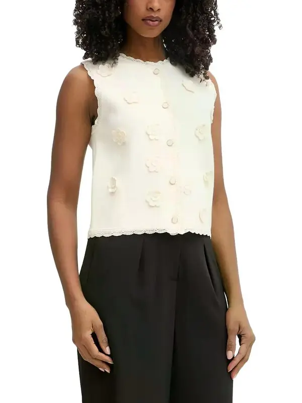 MORGAN Floral Appliqué Lace-trim Cardigan - White