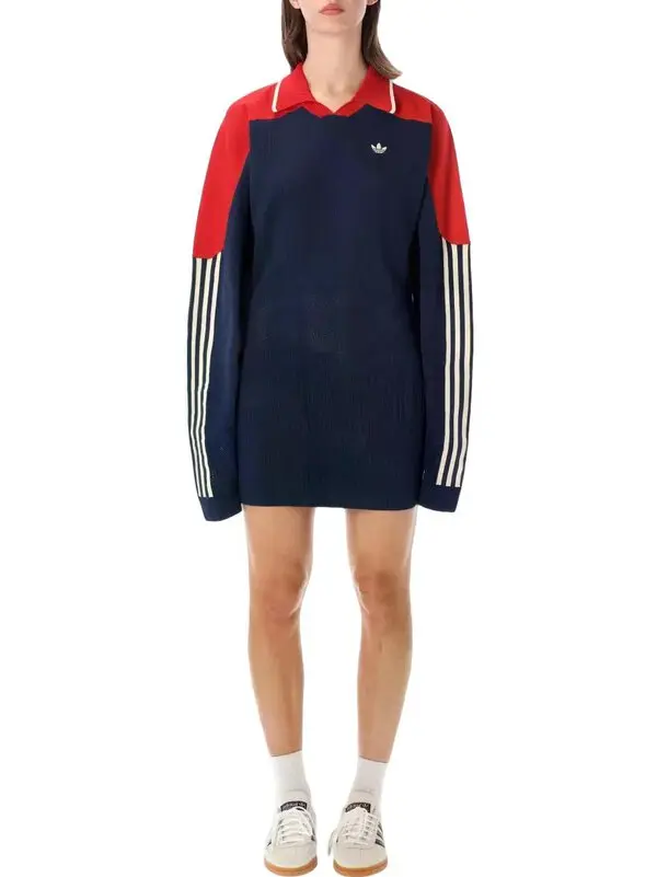 Adidas Colour-block Mesh-knit Mini Dress - Blue