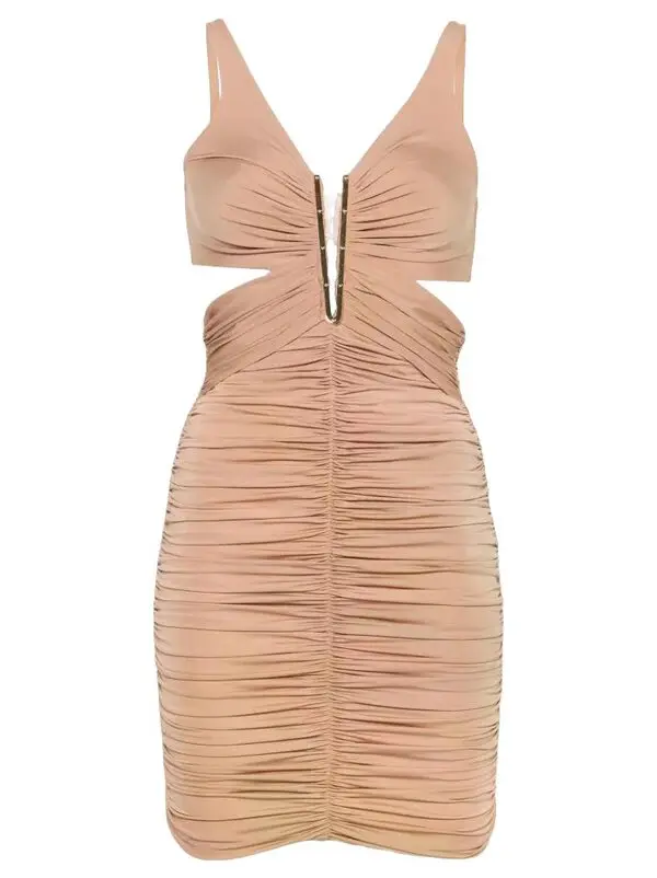 Elisabetta Franchi Ruched Cutout Detail Mini Dress - Neutrals