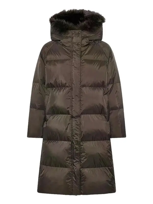 YVES SALOMON Long Hooded Coat With Wool Trim - Brown