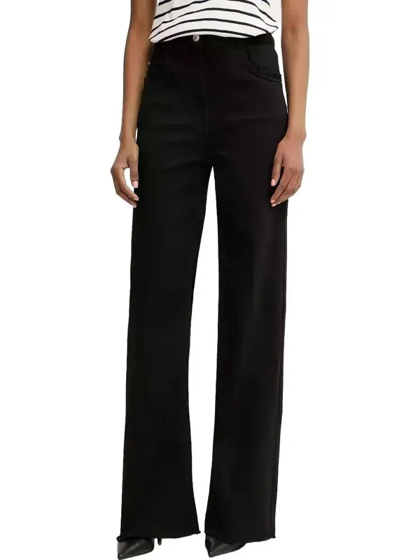 MORGAN High-waist Wide-leg Jeans With Ruffle Trim - Black