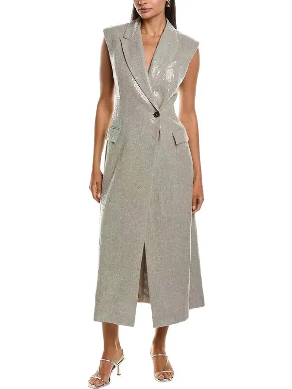 Brunello Cucinelli Sequin-embellished Sleeveless Midi Dress - Grey