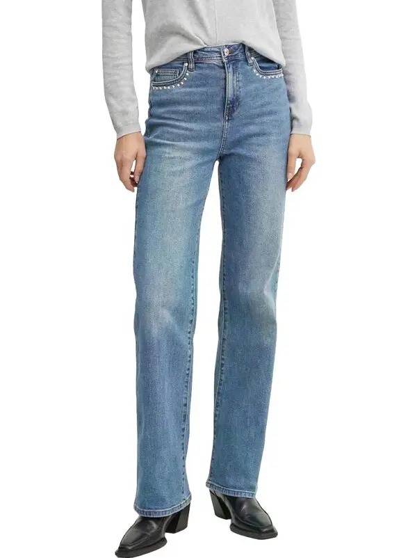 MORGAN Stud-embellished Stonewashed Bootcut Jeans - Blue