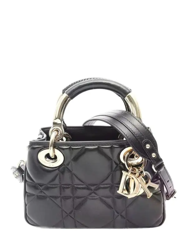 Dior Leather Quilted Lady 95.22 Mini Tote Bag - Black