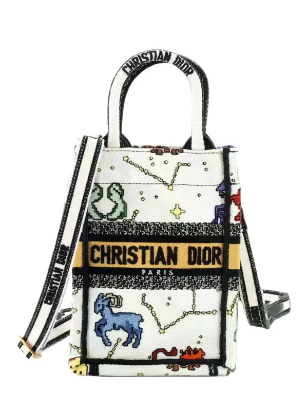 Dior Pixel Zodiac Embroidered Canvas Mini Tote Bag - Neutrals