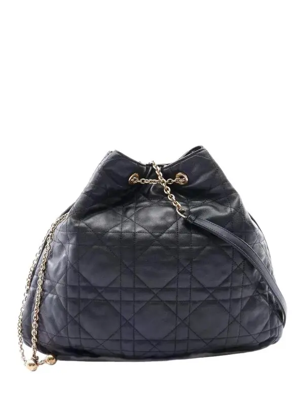 Dior Cannage Quilted Leather Bucket Bag - Black