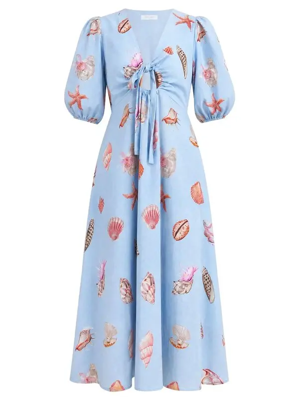 PALM COLLECTIVE Corsica Shell Maxi Dress In Shelley Print - Blue