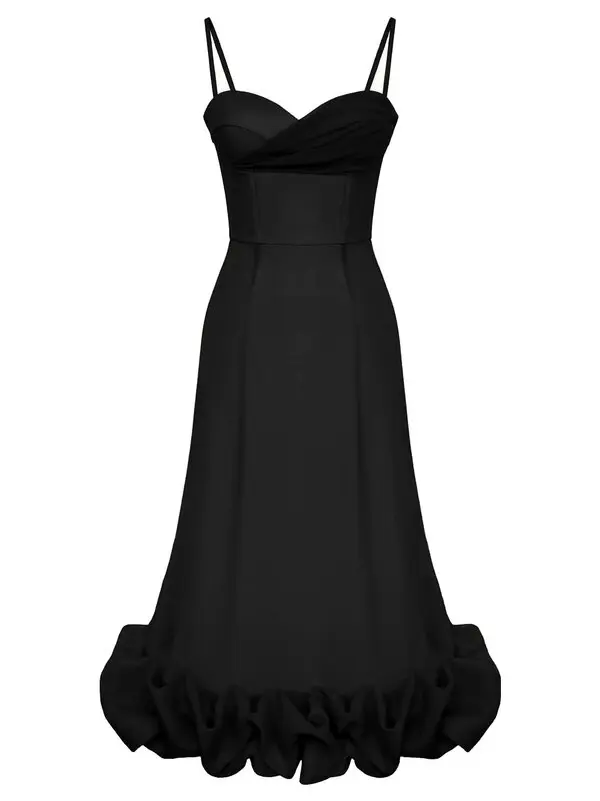 POST MERIDIEM Draped Bodice Bustier Midi Dress - Black
