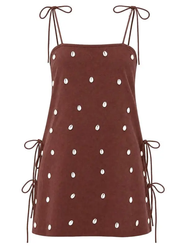 PALM COLLECTIVE Dede Cowrie Shell Beaded Dress - Brown