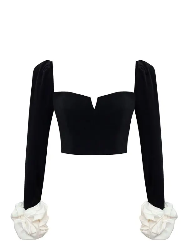 POST MERIDIEM Velvet Top With Removable Cuffs - Black