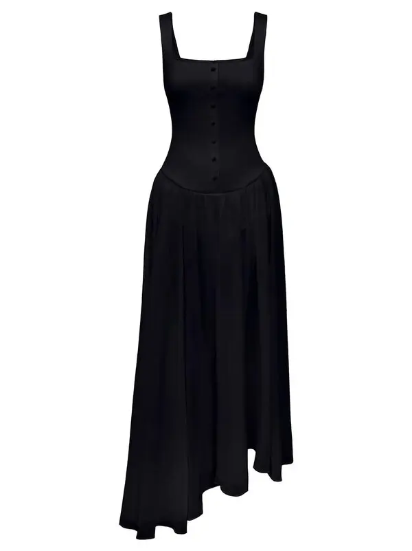 POST MERIDIEM Asymmetrical Skirt Maxi Dress - Black