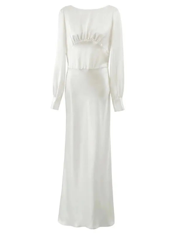 AISL Satin Gathered Waist Maxi Dress - White