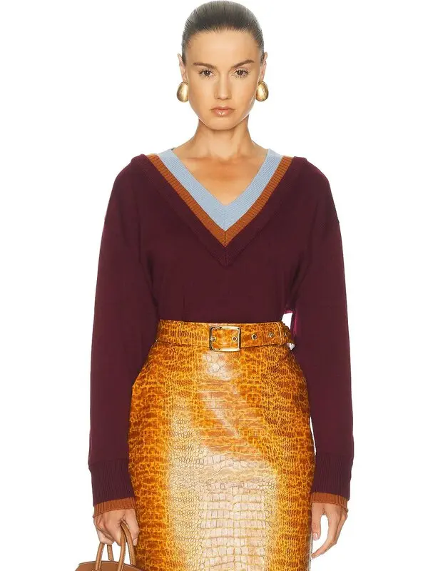 Staud Norman V-neck Merino Wool Sweater - Pinot Multi