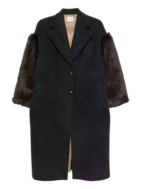 ALYSI Soft Over Faux-fur Sleeve Coat - Grey