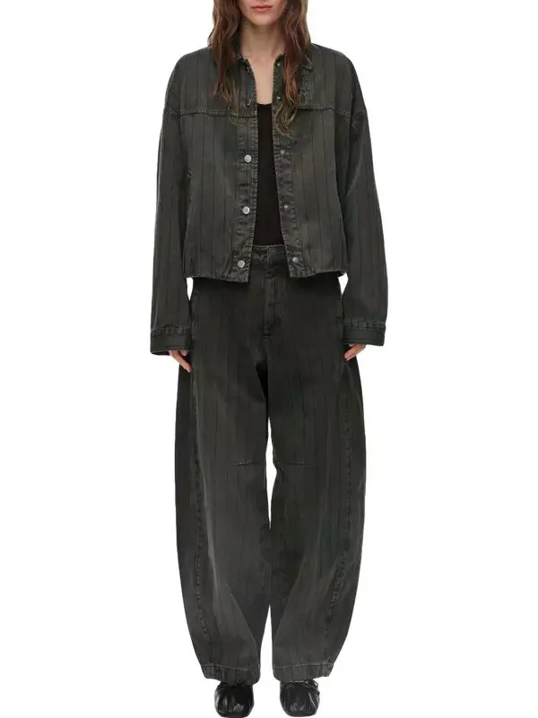 Bimba Y Lola Washed Striped Denim Jacket With Detachable Chin Strap - Brown