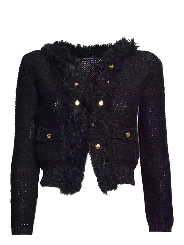 CHARLOTT Fringe-trim Bouclé Jacket - Black