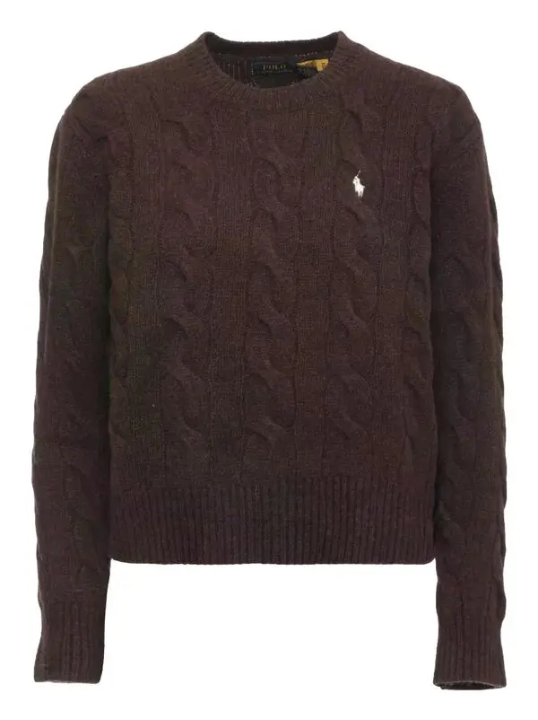 Polo Ralph Lauren Cable Knit Logo Embroidered Sweater - Brown