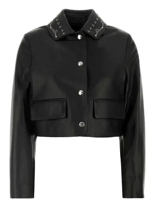 Marni Embellished Leather Cropped Jacket - Black