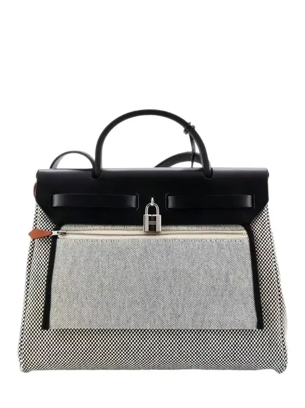 Hermès Herbag Zip Criss Viking Toile And Leather Shoulder Bag - Black
