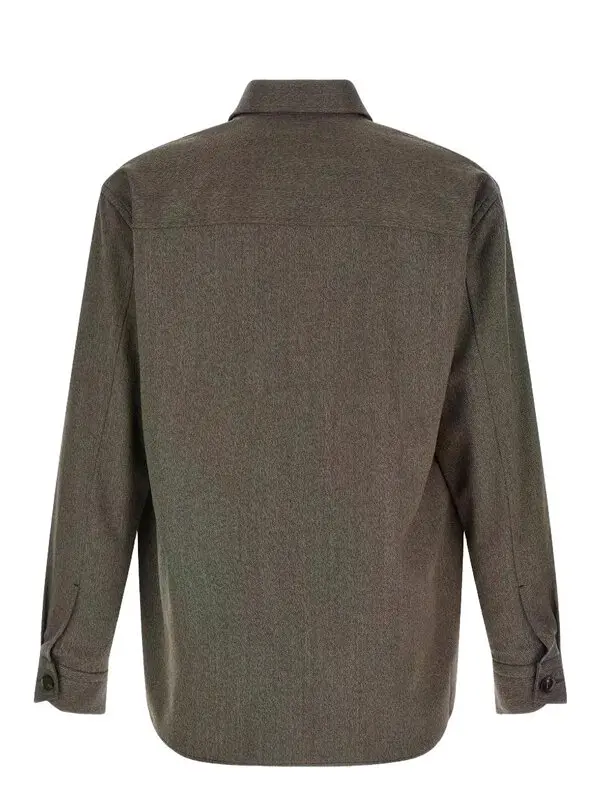 Brioni Mélange-effect Long-sleeve Shirt - Brown