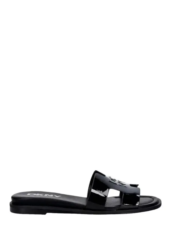 Dkny Logo-embossed Patent Finish Slides - Black