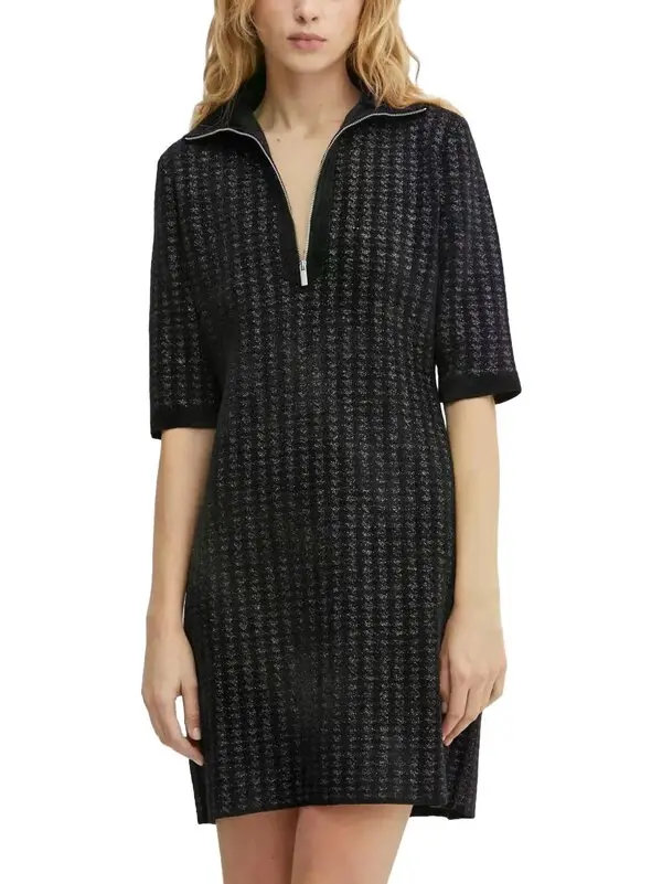 MORGAN Quarter-zip Glitter-knit Mini Dress - Black
