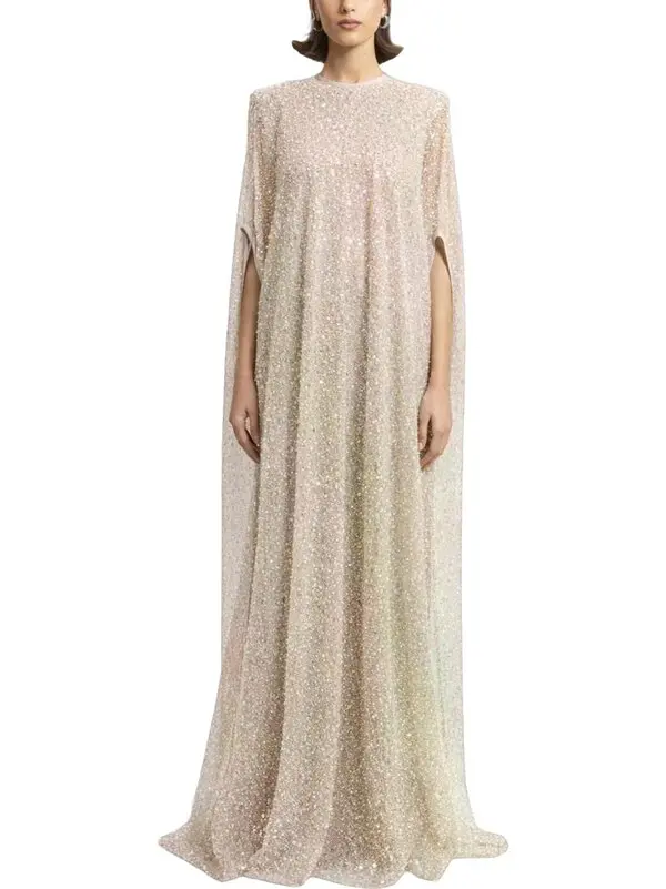 GEMY MAALOUF Beaded Cape-style Maxi Dress - Neutrals