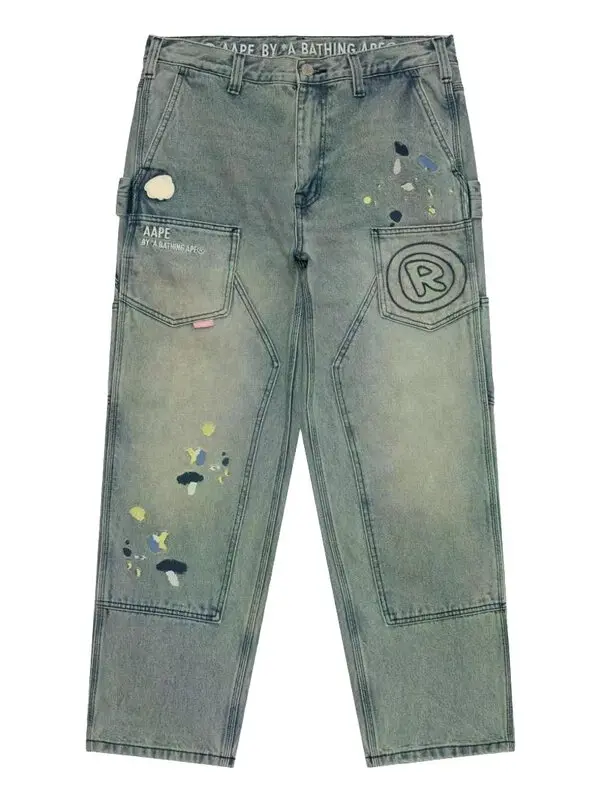 AAPE BY *A BATHING APE Embroidered Straight-leg Jeans - Blue