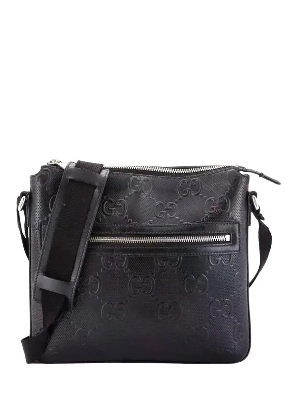 Gucci Gg Embossed Perforated Leather Messenger Bag - Black