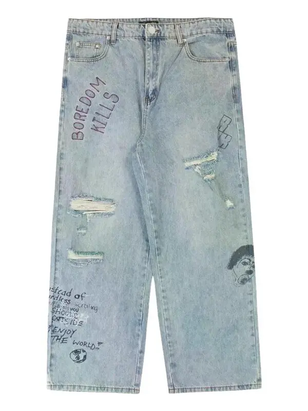 BOREDOM KILLS Scribble Distressed Jeans - Blue