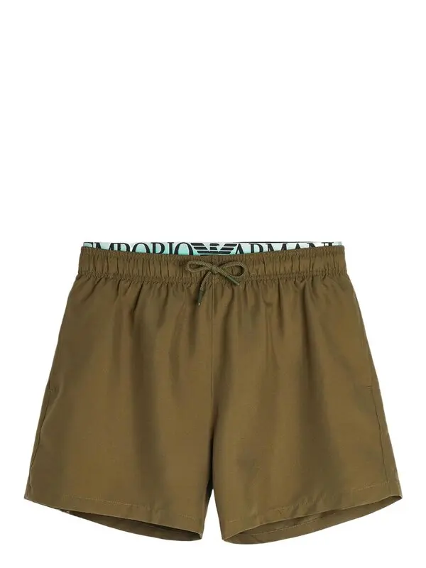 Emporio Armani Logo Drawstring Swim Trunks - Khaki