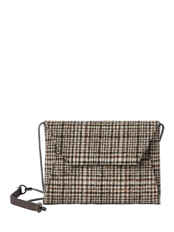 Brunello Cucinelli Checked Alpaca And Wool Duo Pochette - Brown