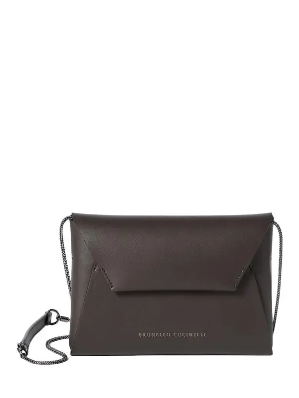 Brunello Cucinelli Calfskin Duo Pochette With Monili Chain Strap - Rust-brown