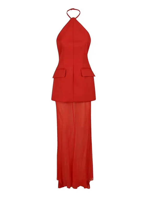 Sportmax Sheer Panel Halterneck Dress - Red