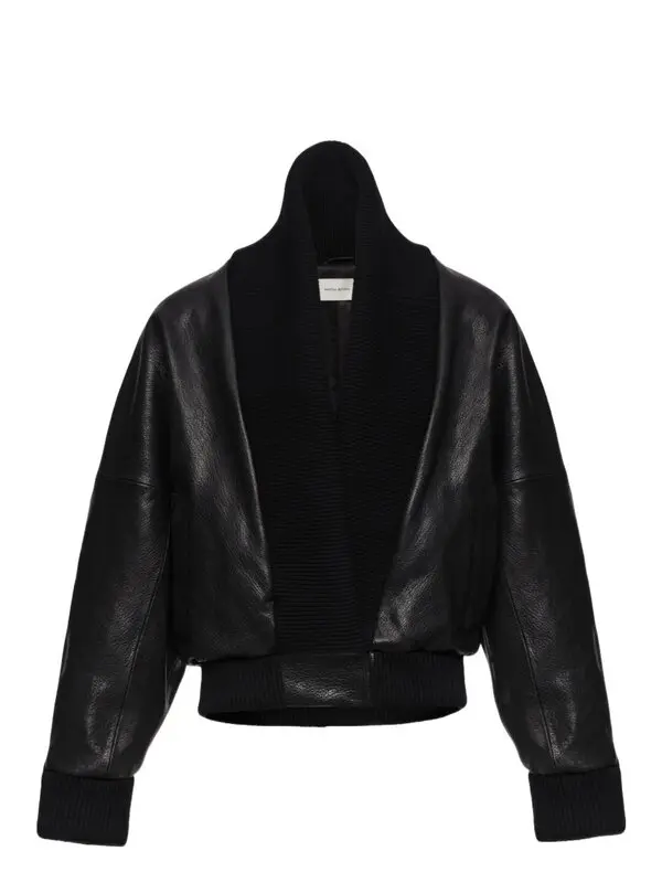 Magda Butrym Leather Bomber Jacket With Shawl Collar - Black