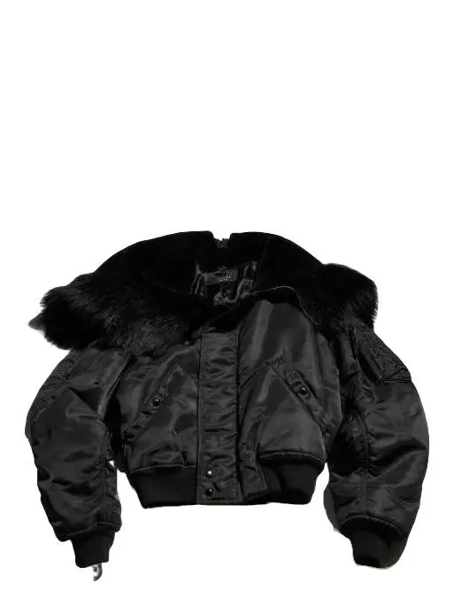 Gucci Padded Bomber Jacket With Shearling Trim - Black
