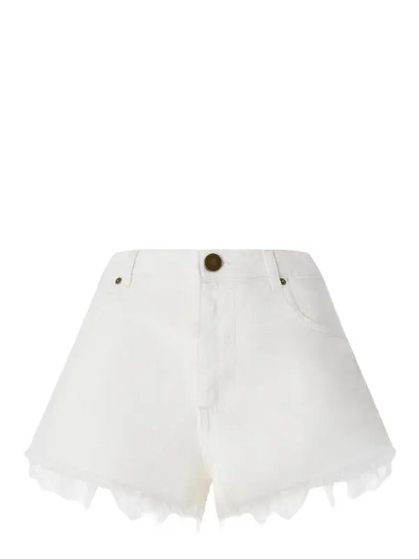 Pinko Logo Embellished Frayed Shorts - White