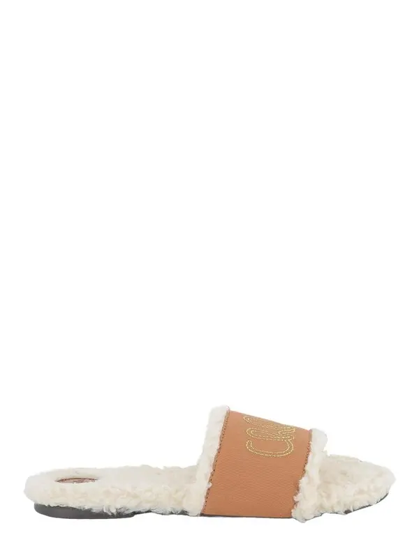 Chloé Shearling-effect Logo Embroidered Slides - No
