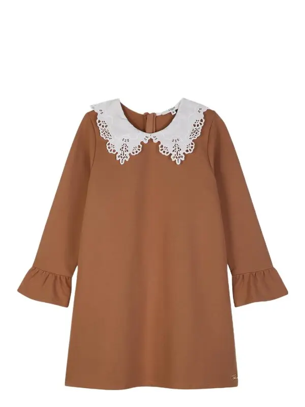 Chloé Lace-collar Ruffled-cuff A-line Dress - Brown
