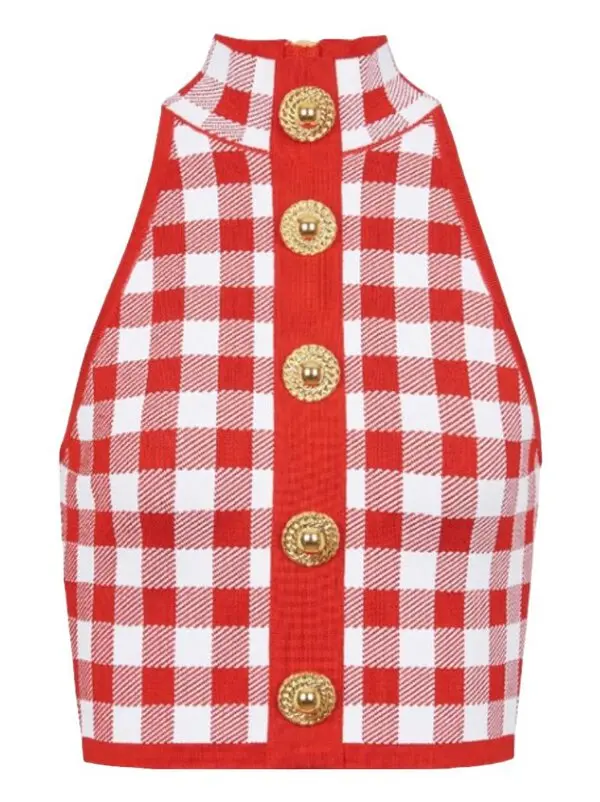 Balmain Sleeveless Gingham Top - Red