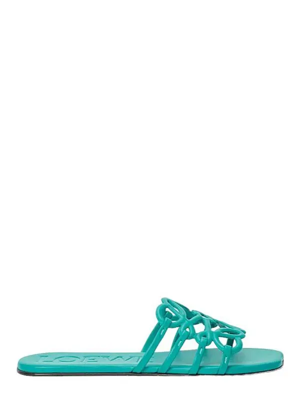 Loewe Petal Anagram Slides In Soft Calfskin - Turquoise