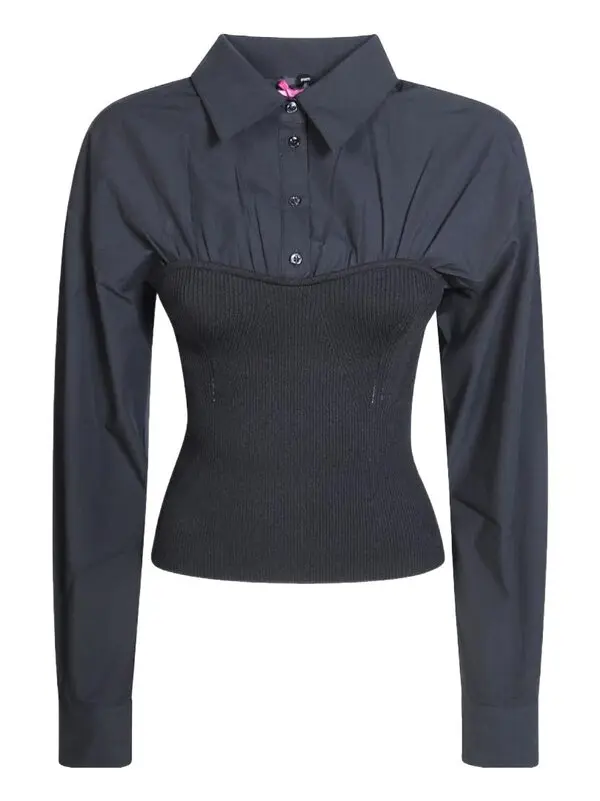 Pinko Paneled Shirt With Ribbed Corset Detail - Black