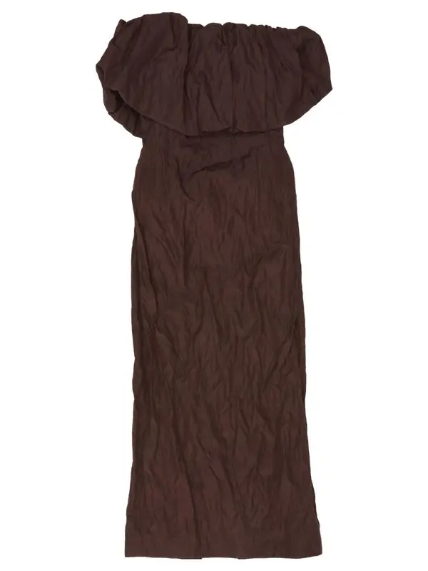 Magda Butrym Ruffled Strapless Maxi Dress With Back Slit - Brown