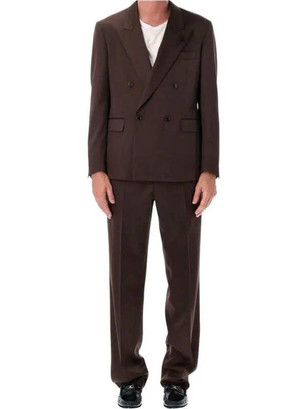 LARDINI Double-breasted Peak-lapel Suit - Brown