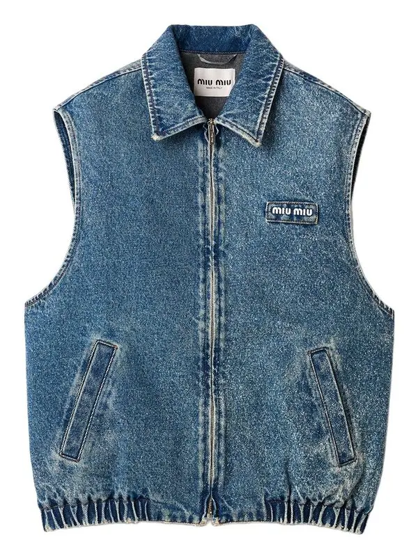Miu Miu Washed Denim Vest - Navy